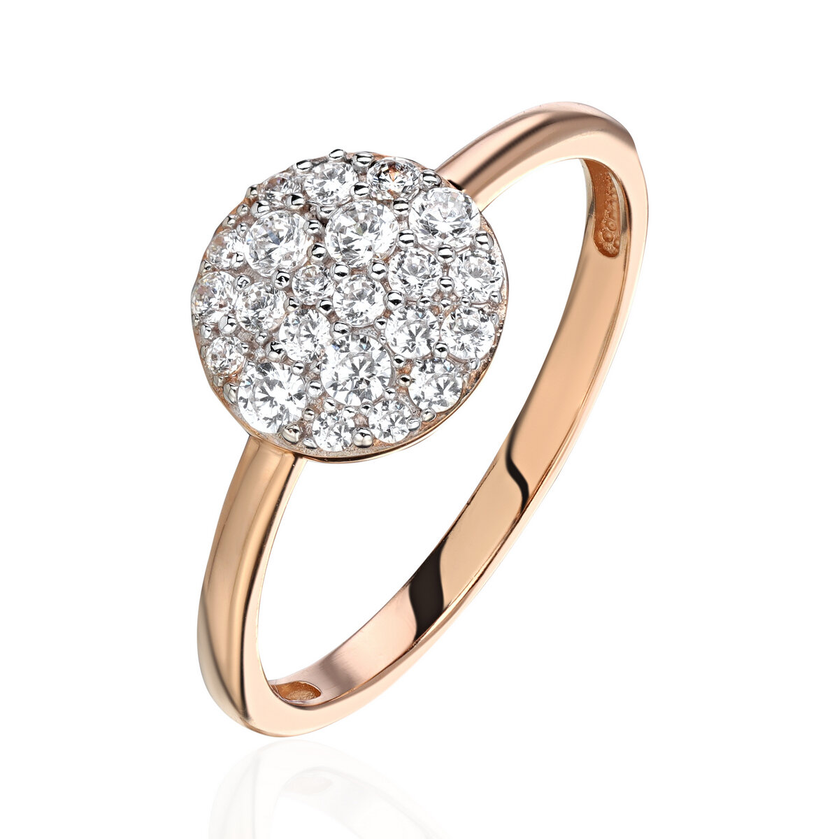 Кольцо, красное золото, 585 проба, родирование, фианит