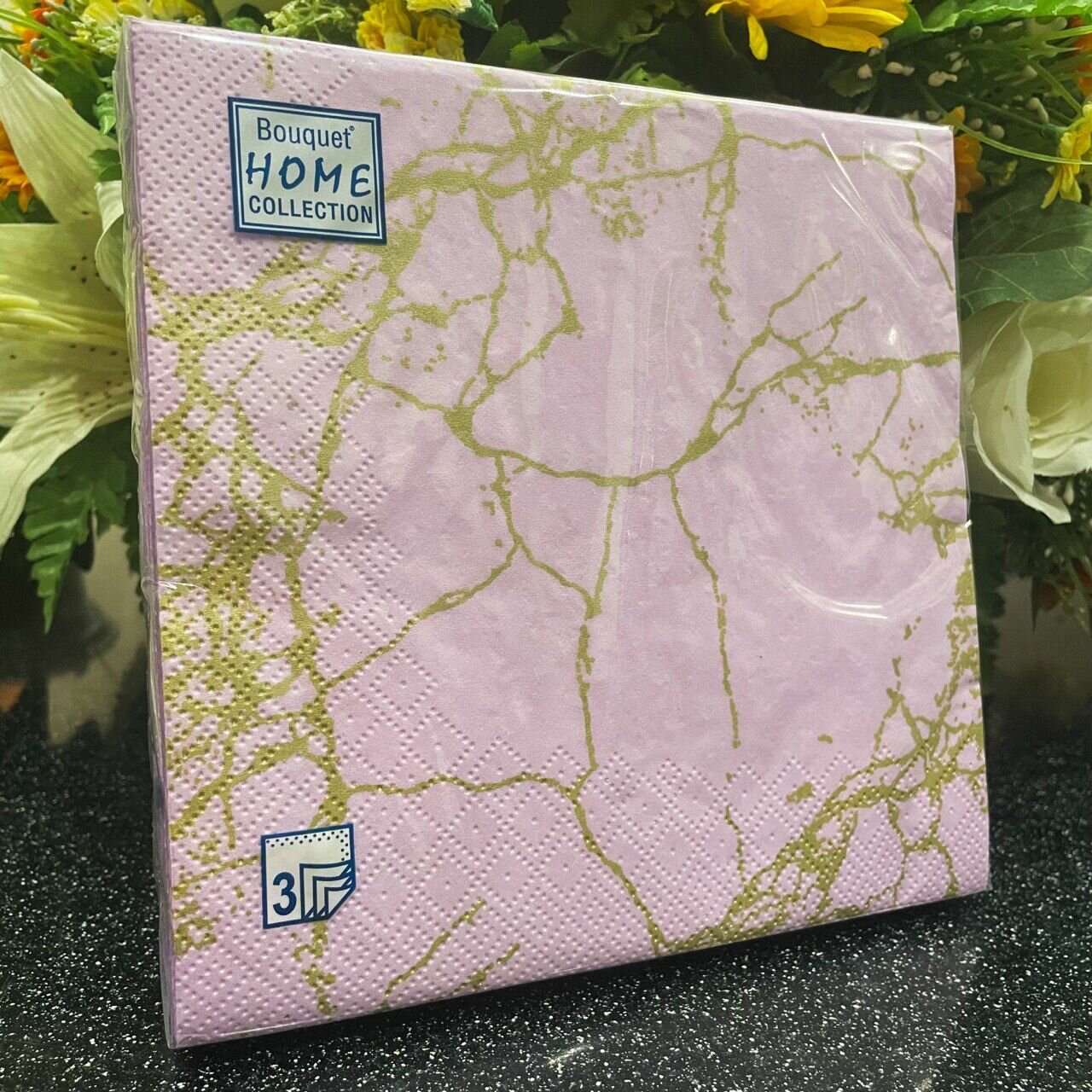 Салфетки Desna "Мрамор Золотой на лиловом", 33x33 см, целлюлоза