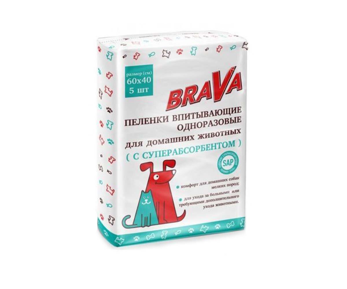 Пеленки одноразовые для собак Брава гелиевые 60*40 5шт