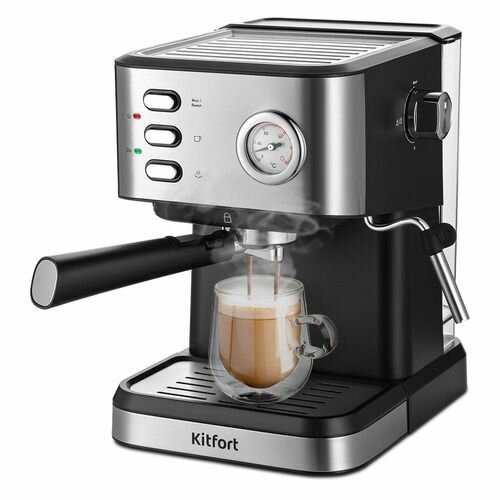 Кофеварка KitFort КТ-7293, рожковая, черный / серебристый