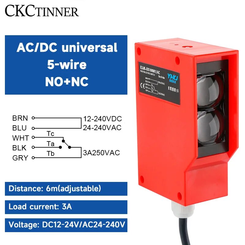CKCTINNER E3JK-DS100, 5-wire, AC/DC, 12-240V