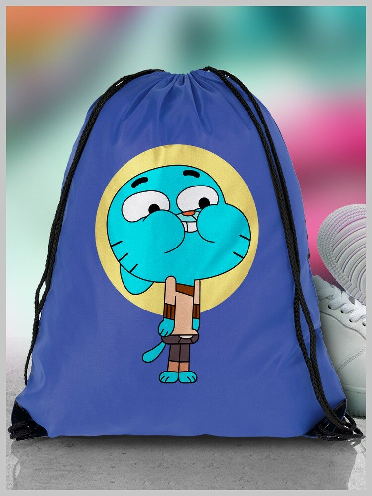 Мешок для сменной обуви ДТФ синий Мультфильм The Amazing world of Gumbal ( Удивительный мир гамбола, Дарвин анаис) - 3589