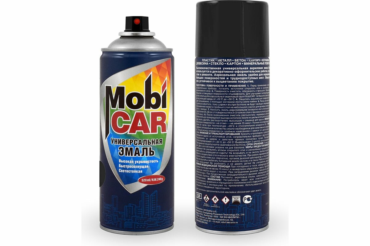 Mobicar универсальная эмаль 520 мл RAL 9004 сигнальный черный матовый 0505-9004