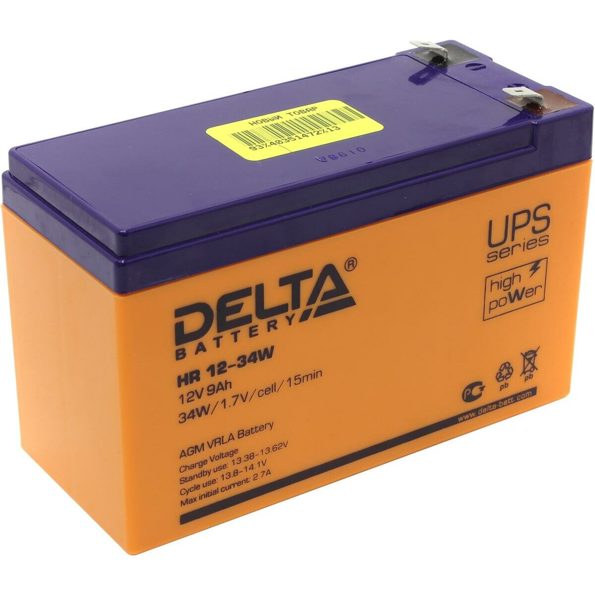 Аккумулятор Delta HR 12-34W (12V, 9Ah) для UPS