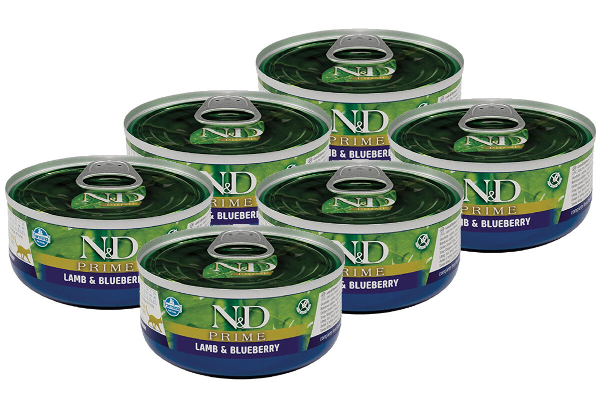 Корм влажный Farmina Cat N&D Prime Lamb & Blueberry для взрослых кошек беззерновой с ягненком и черникой, 70 г х 6 шт