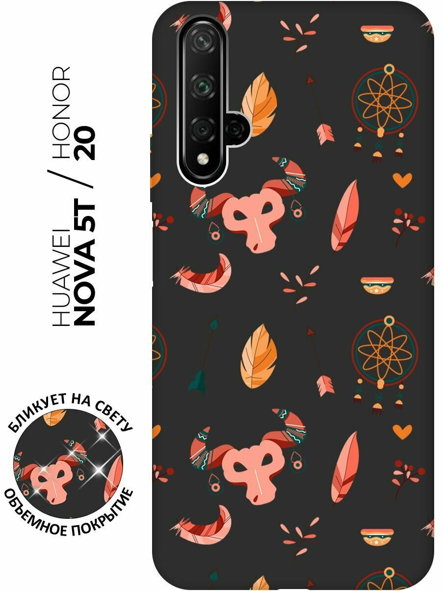 Матовый чехол Boho для Honor 20 / Huawei Nova 5T / Хонор 20 / Хуавей Нова 5Т с 3D эффектом черный