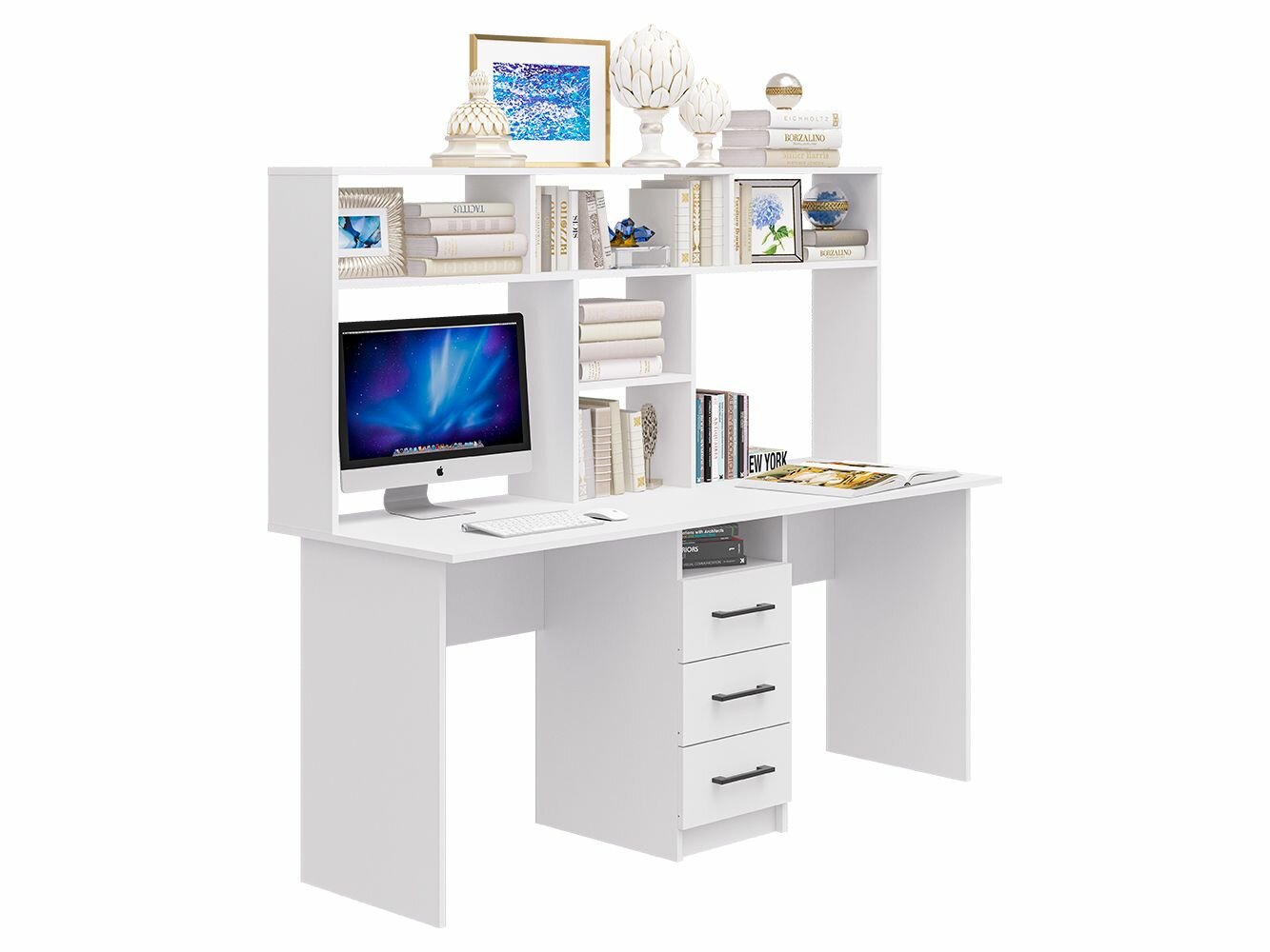 Стол компьютерный с надстройкой для двоих КС-58 Белый