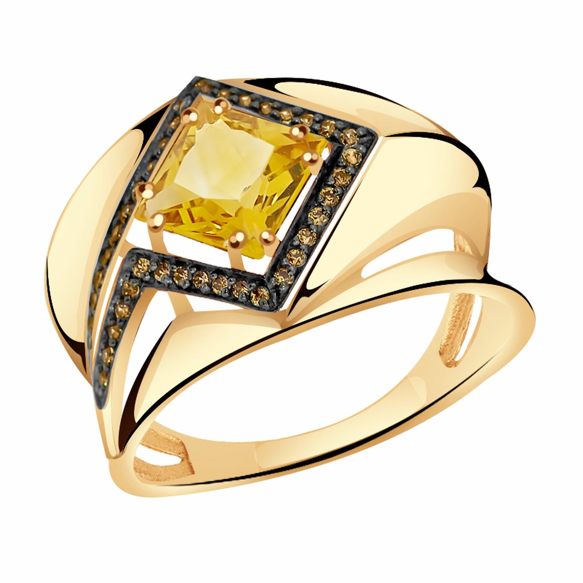 Кольцо, красное золото, 585 проба, фианит, цитрин