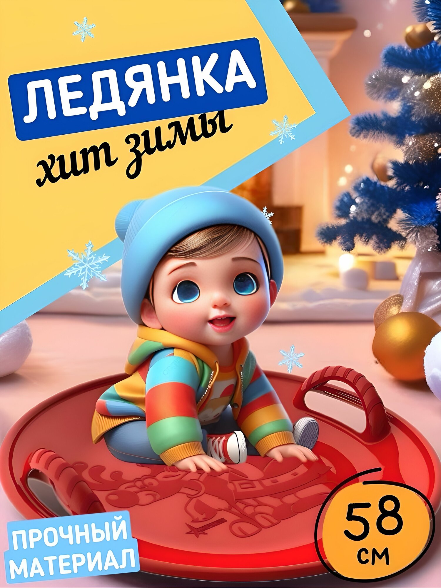 Ледянка 58 см красная для детей и взрослых для катания зимой с горки