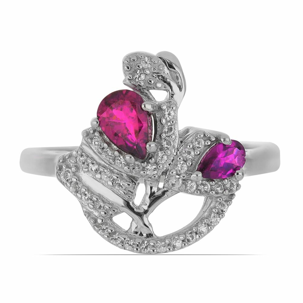 Кольцо, серебро, 925 проба, родирование, родолит, топаз