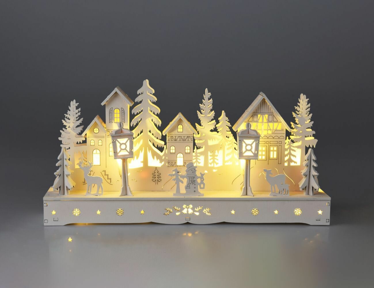 Декоративная светящаяся композиция городок 'рождественское настроение', дерево, 30х15 см, 10 тёплых белых LED-огней, батарейки, Купман Интернешнл (Koopman International) AX5350370