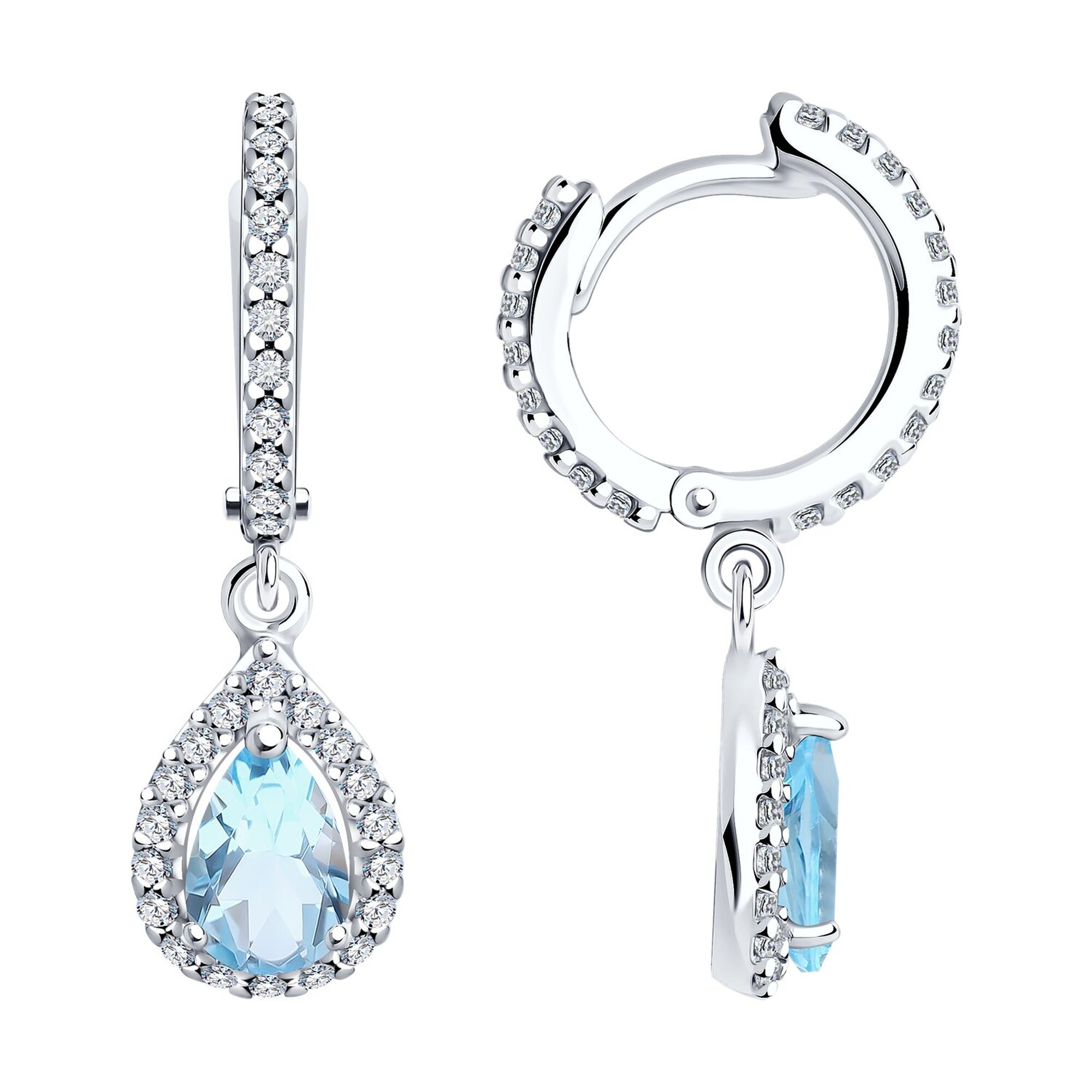 Серьги, серебро, 925 проба, родирование, фианит, топаз