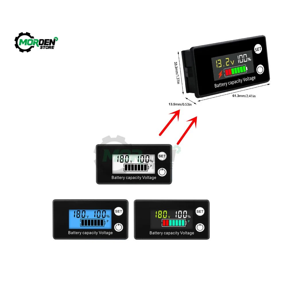 Вольтметр Battery Capacity Voltage с Blue Screen, Temperature и Alarm — фото 1