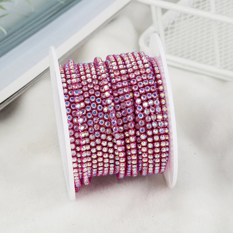 Цепочка страз Розовый Rose Crystal AB, 2 мм, 5 ярдов