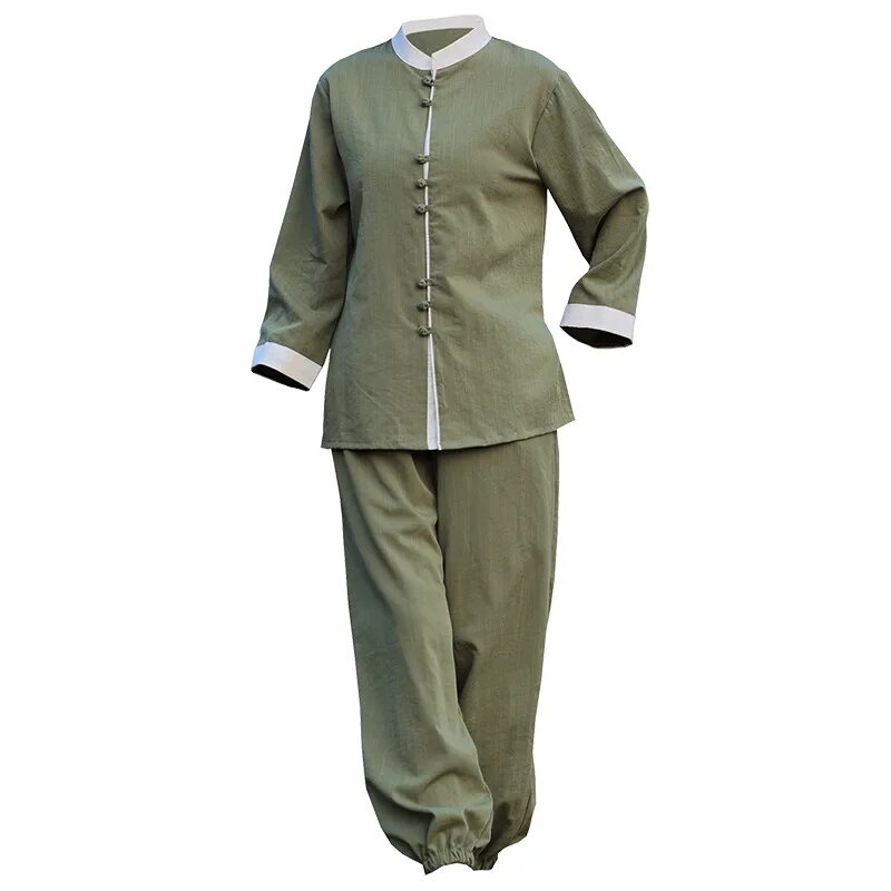 Женский костюм Тай Чи из хлопка и льна XL, green suit