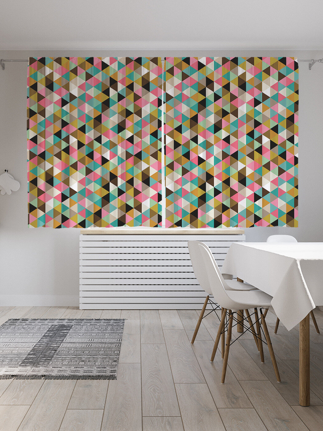 Фотошторы короткие "Треугольный витраж", 2 полотна шириной по 145 см, высота 180 см, JoyArty