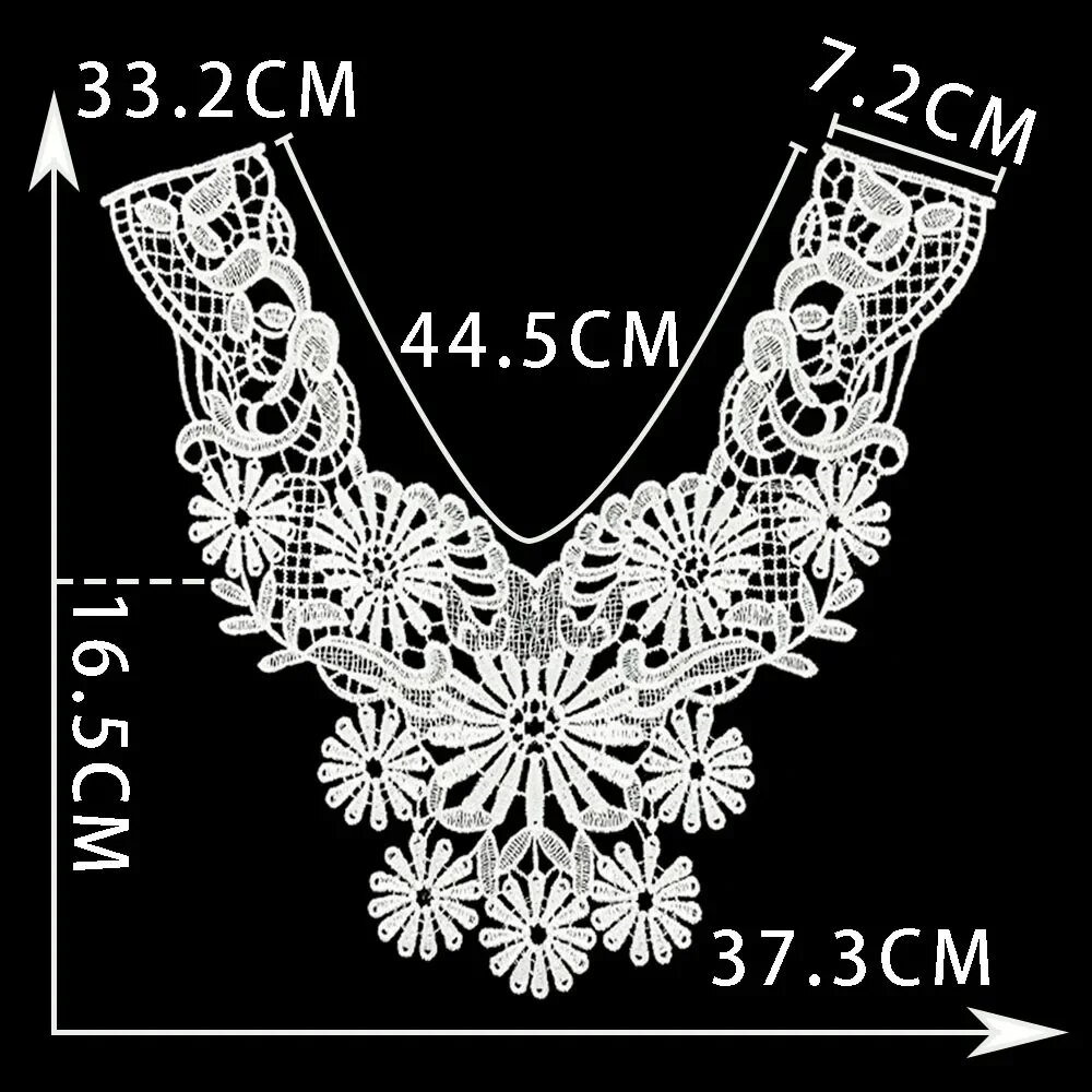 Белое кружевное колье, вышитое, 44.5см, style 3149, 1шт