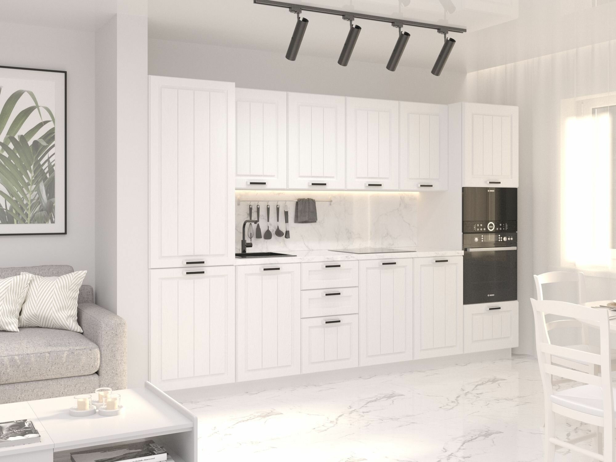 Кухонный гарнитур Прага, Белое дерево, 3200 мм