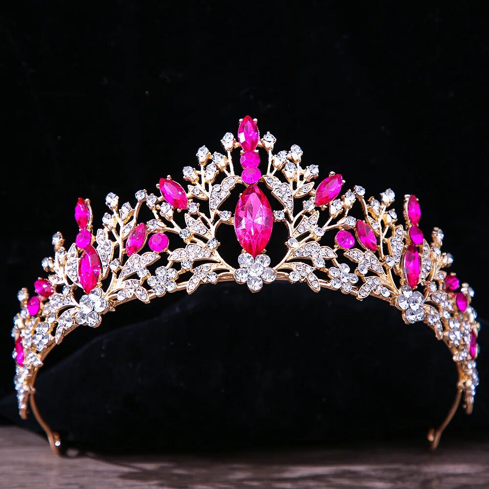 DIEZI Розовая корона с кристаллами, gold rose red