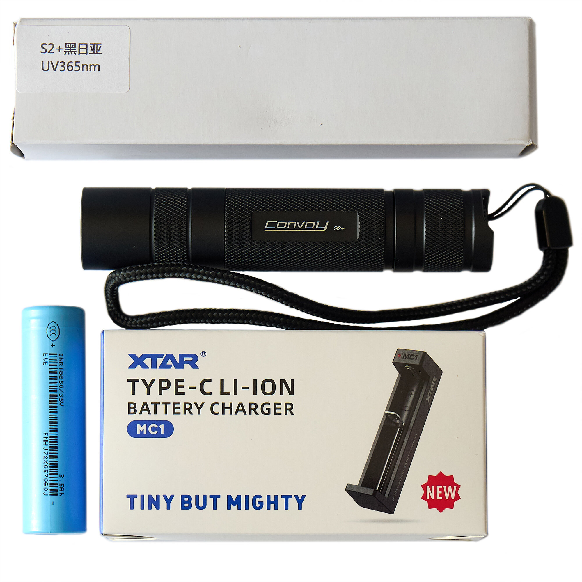 Ультрафиолетовый фонарь Convoy S2+ UV с зарядным устройством и аккумулятором