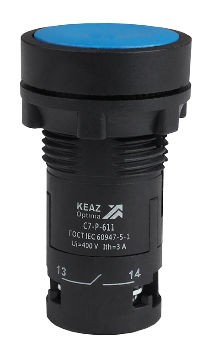 Кнопка управления КЭАЗ OptiSignal Compact D22 C7-P-611, синяя 1НО+1НЗ XB7NA65, IP40, 362047 / кнопочный пост