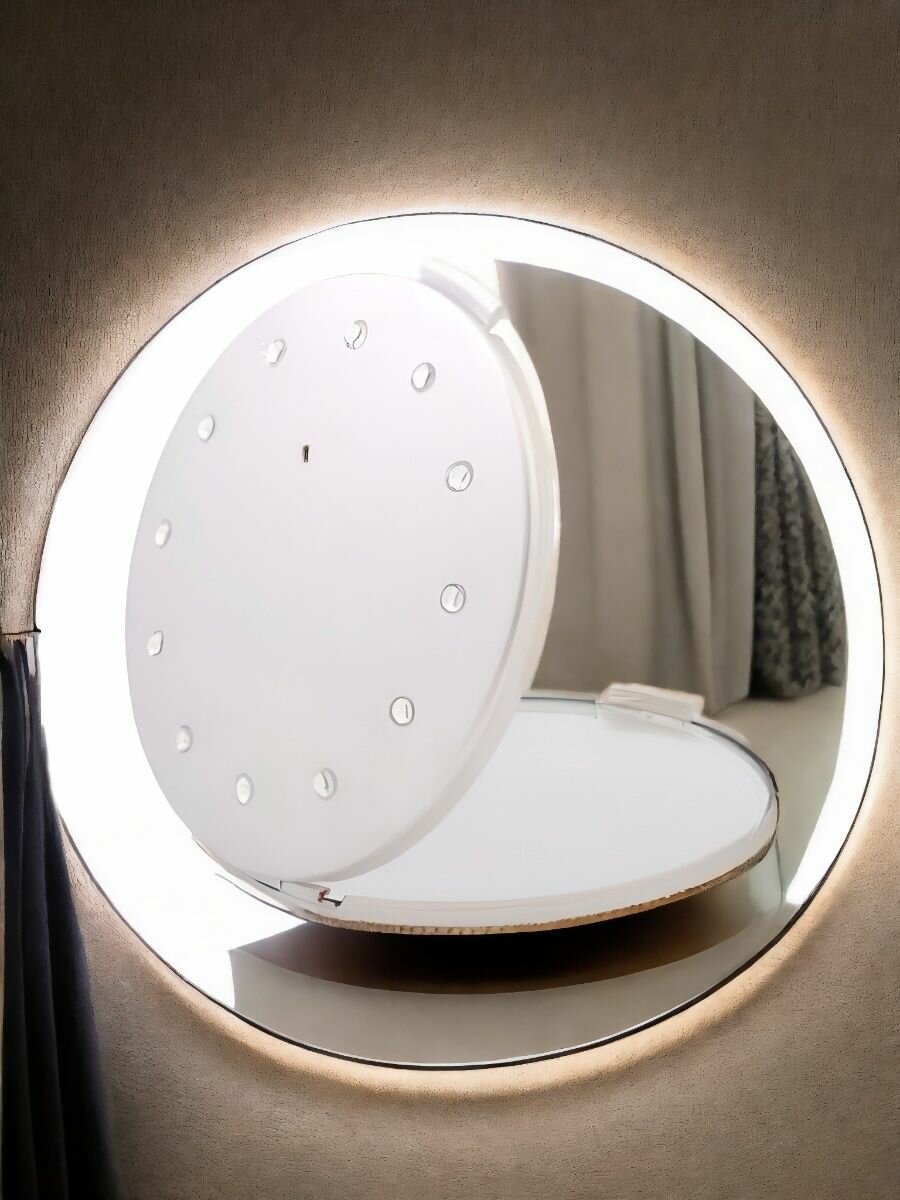 Зеркало Scarlet Line K101 круглое, складное, карманное, серебристое со стразами (увеличение -х2).