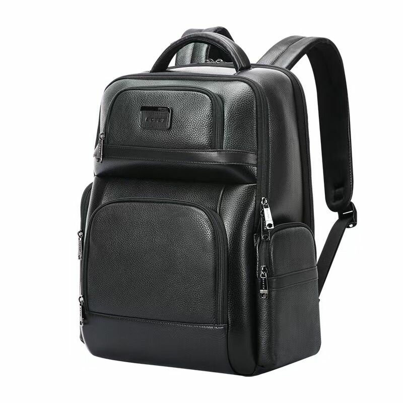 Рюкзак из натуральной кожи городской дорожный Bopai большой 30л, для ноутбука 15.6", с USB портом, водонепроницаемый, молодежный, черный-ROMIKY