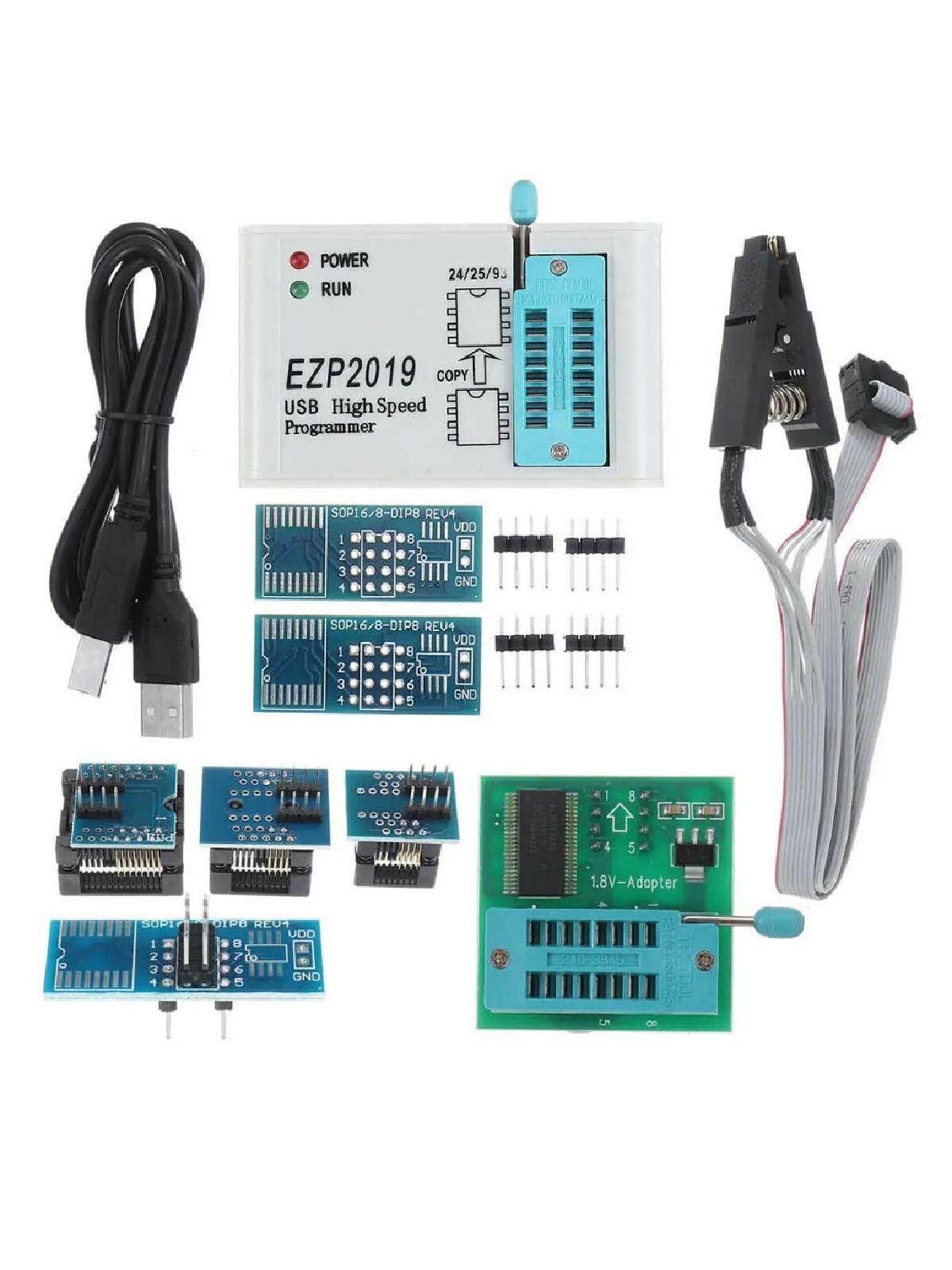 EZP2019 High Speed USB SPI Programmer Support 24 25 93 Series Chips EEPROM 25 Flash BIOS Chip with 8 Socket
