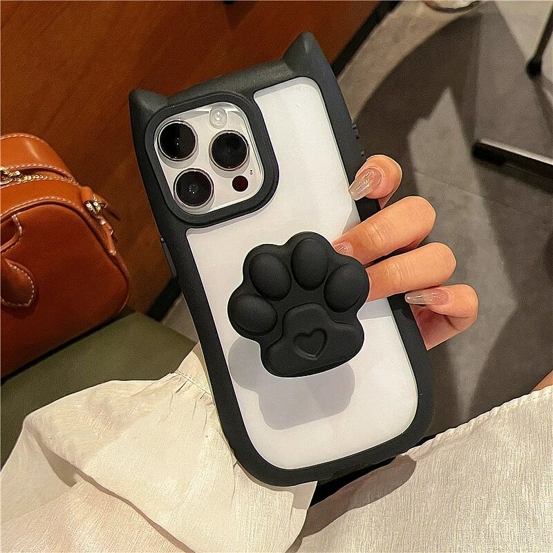 Черный чехол для iPhone 11 с лапкой, кавайный