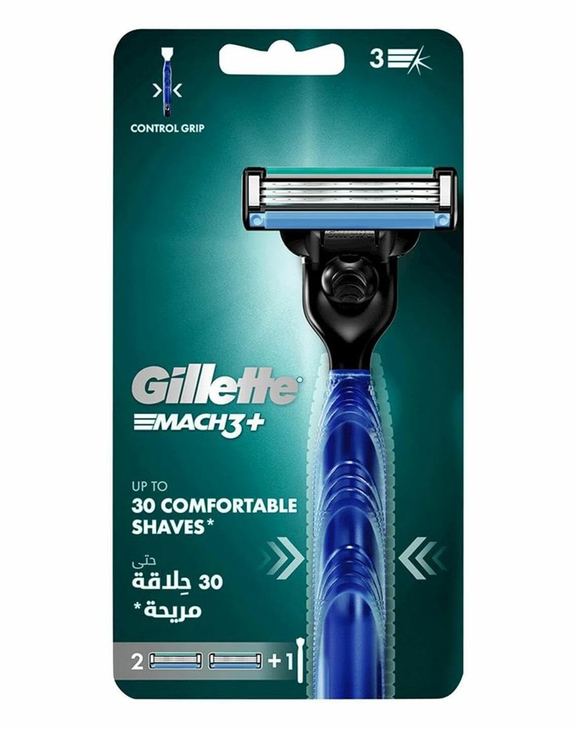 GILLETTE Mach 3+ Мужская Бритва с 3 лезвиями, 2 кассеты, синий