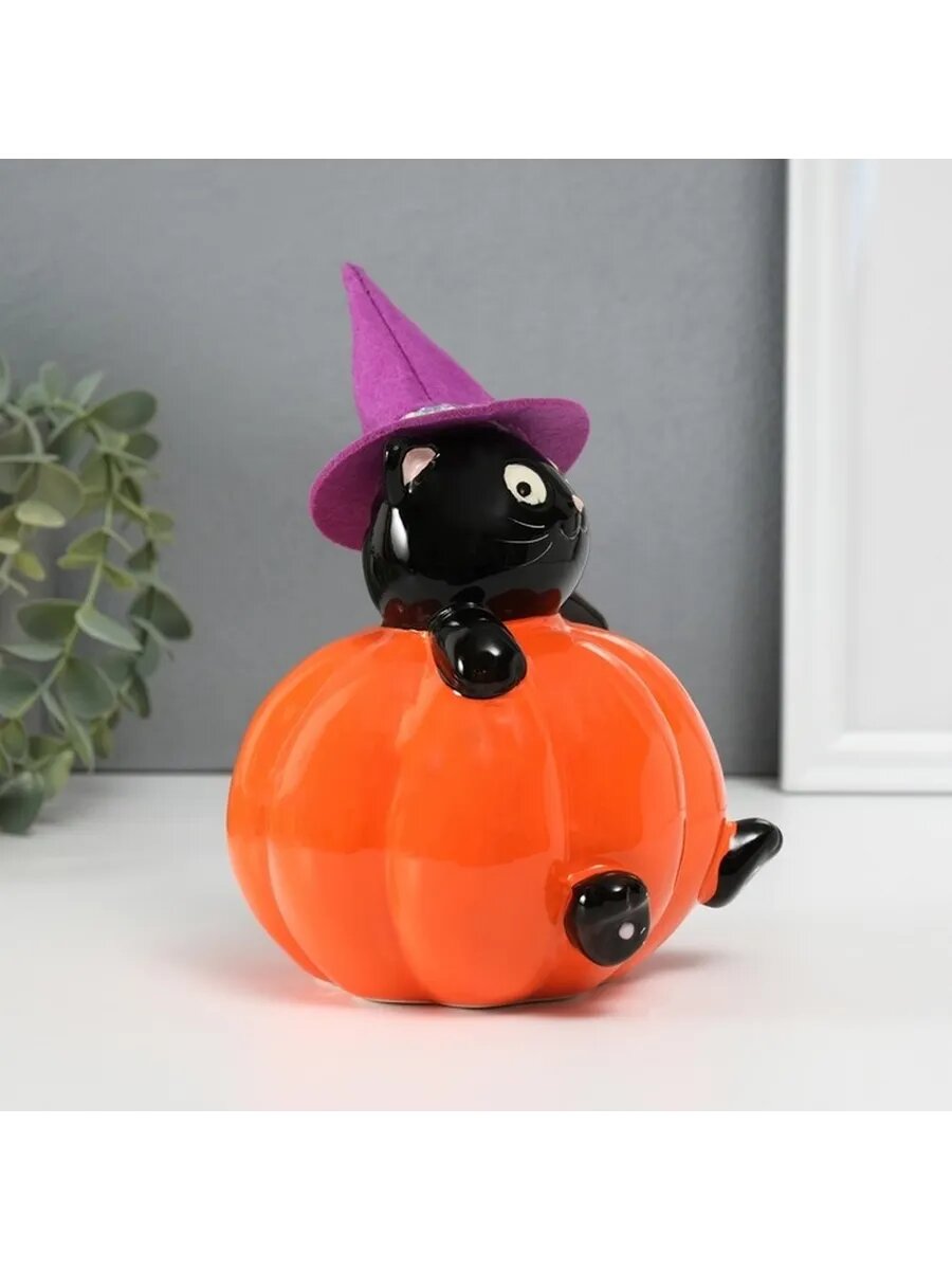 Керамическая копилка с милым котиком в тыкве