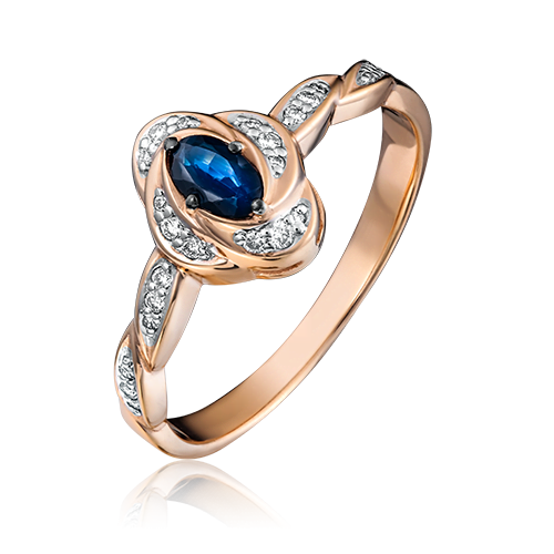 Кольцо, красное золото, 585 проба, бриллиант, сапфир