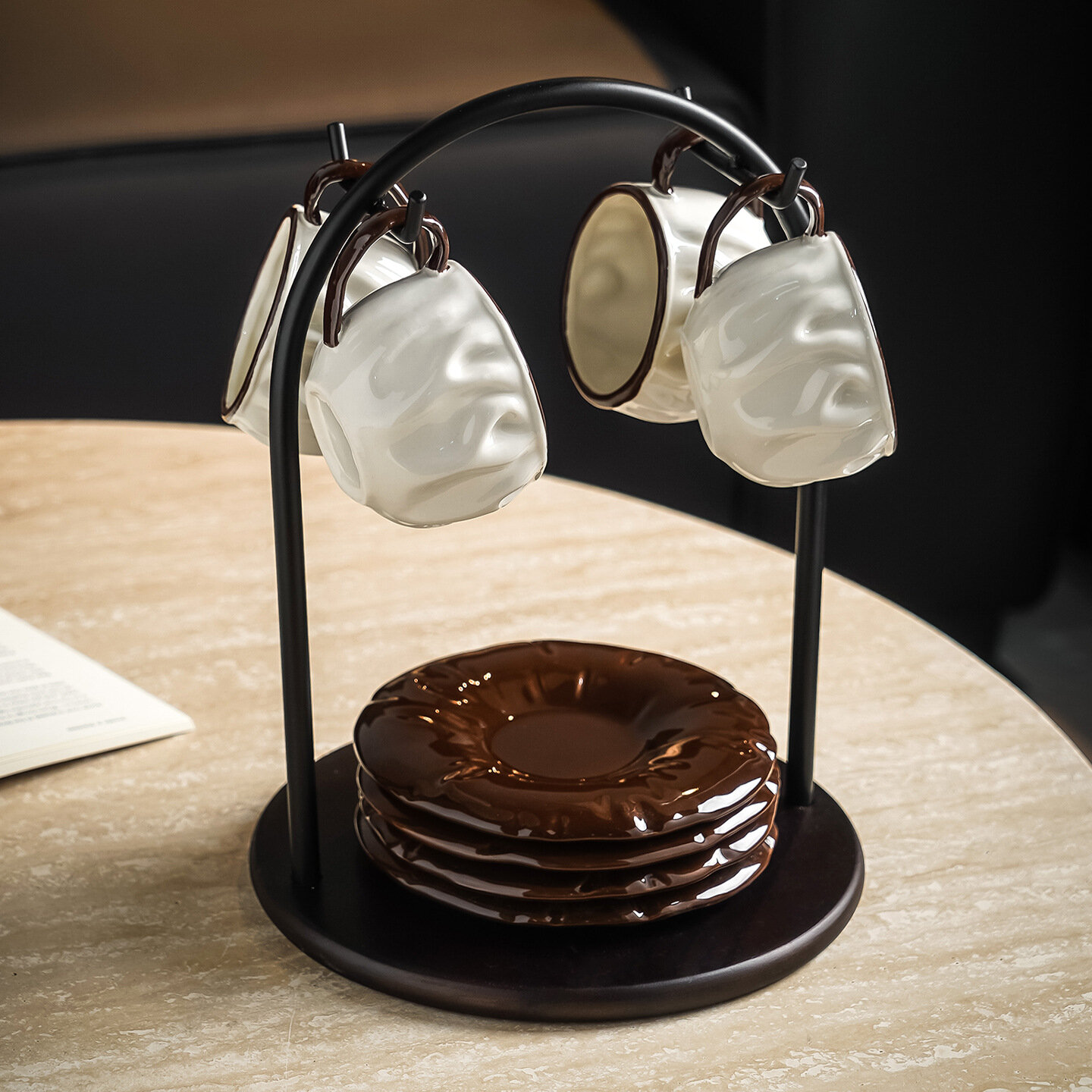 Винтажный набор чашек с подставками в форме тыквы для Хэллоуина, включает 4 чашки, 4 подставки и 1 держатель для чашек