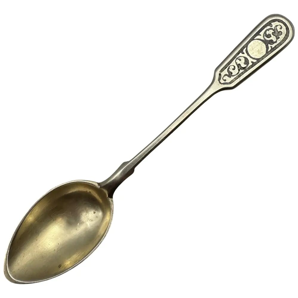 Ложка десертная "Восточный орнамент", 18.5 см, серебро 0.875, 1973 г. ХК Кубачи (3КХК), СССР