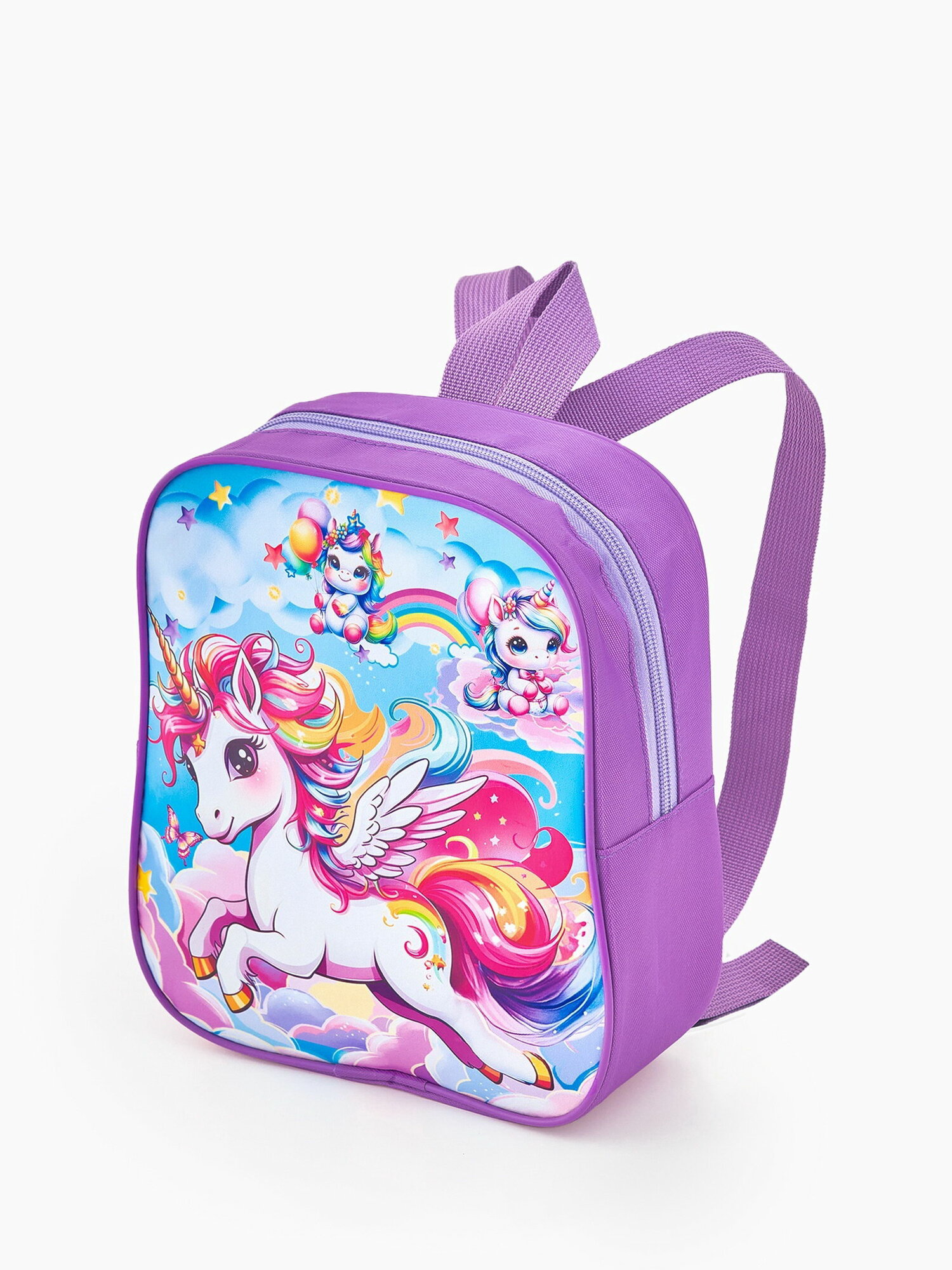 Рюкзак детский "Единороги" для девочки, на молнии, 20.5x9x24 см, сиреневый
