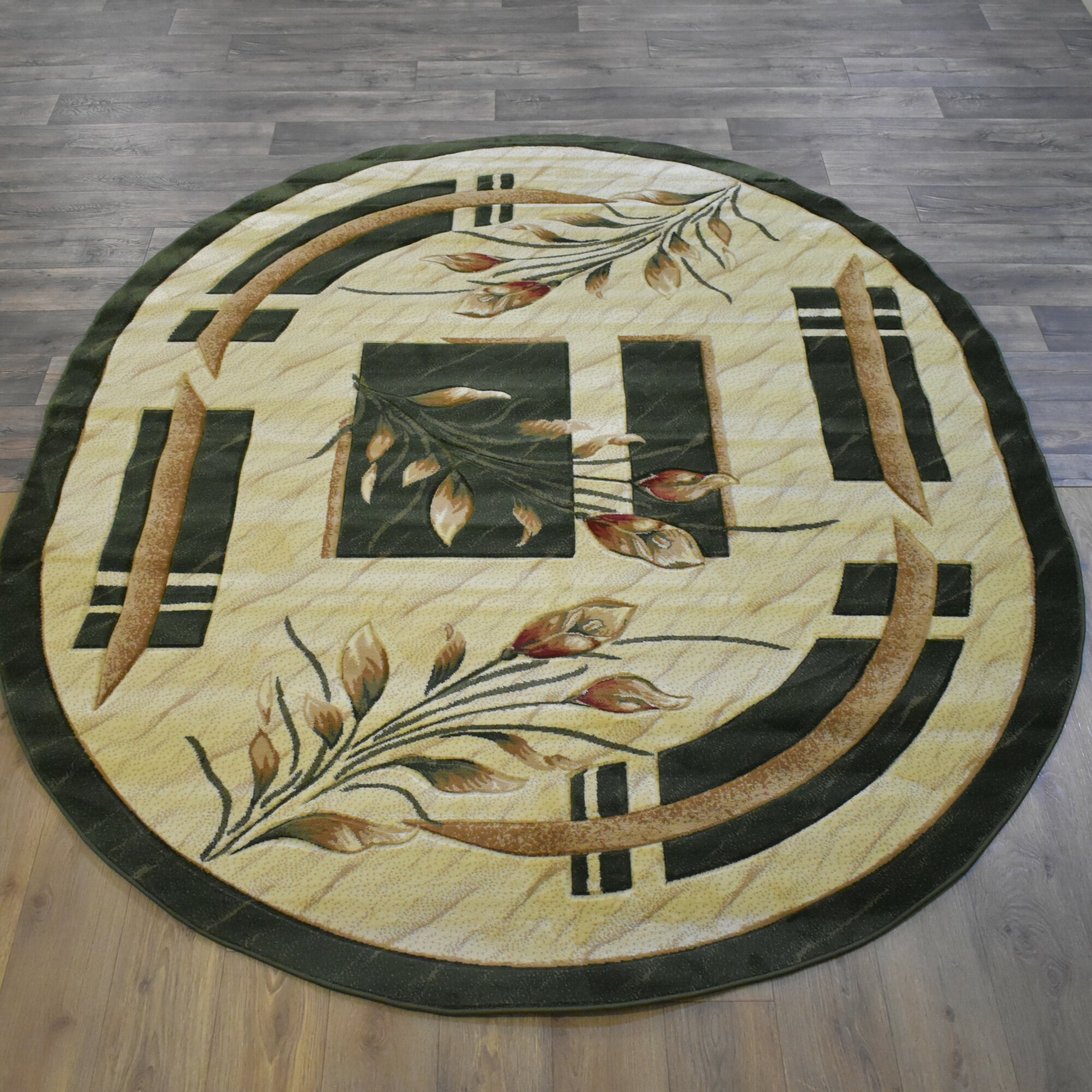 Ковер на пол овальный, в гостиную, спальню, детскую, 6239, Манолия, кремово-зеленый, 2.5*3 м