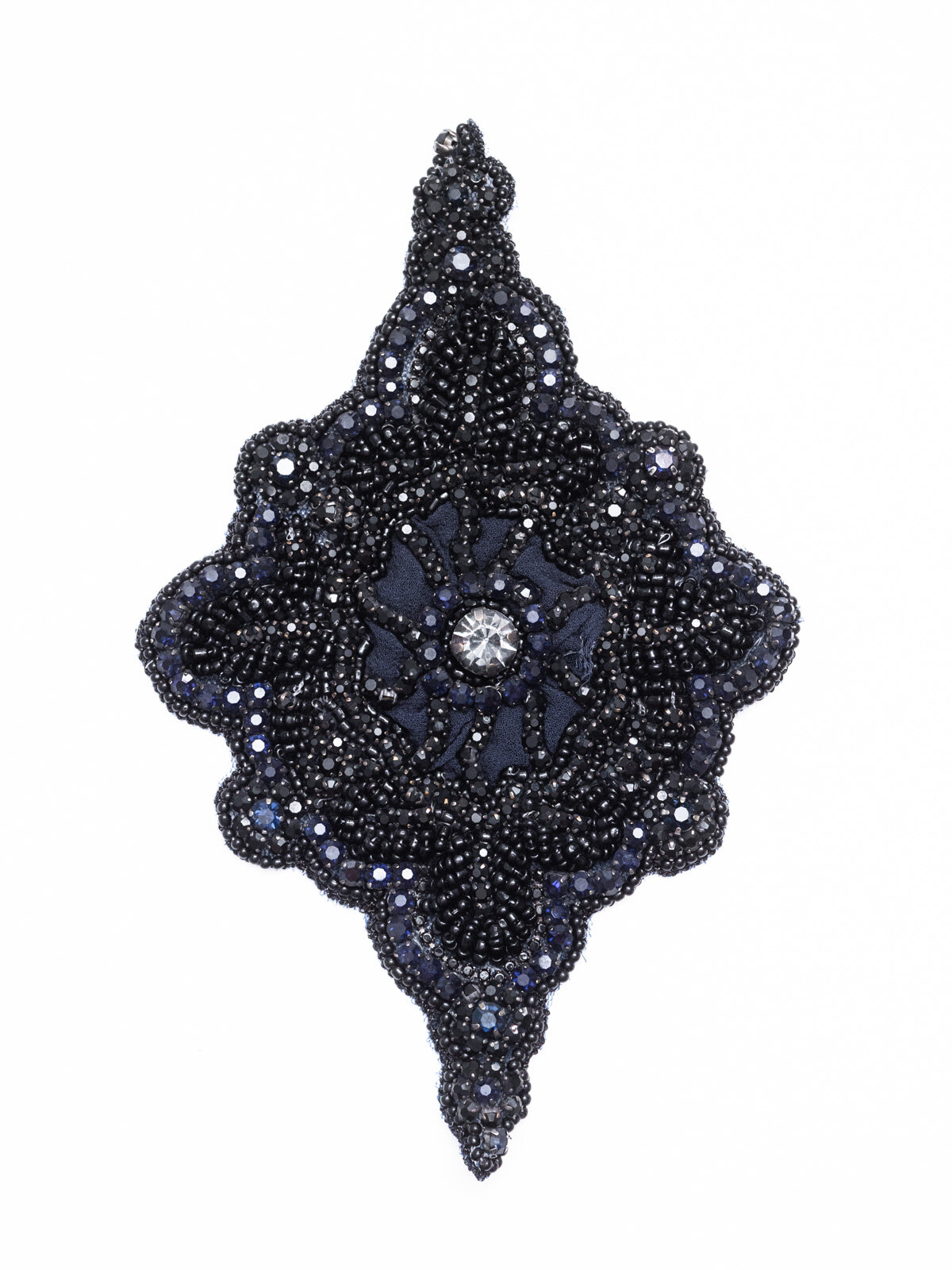 Нашивка на одежду для декора в виде ромба из страз и бисера, 17х10 см