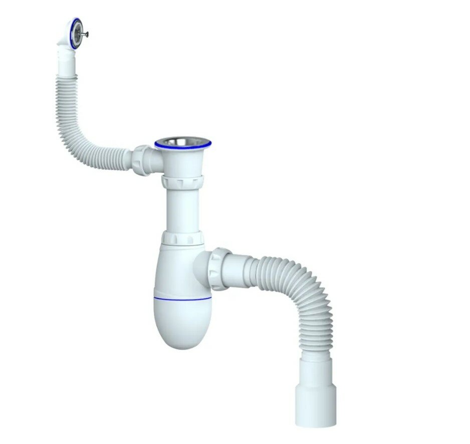 Сифон для раковины с круглым переливом, выпуск 1 1/2, гибки отводо в канализацию 40/50