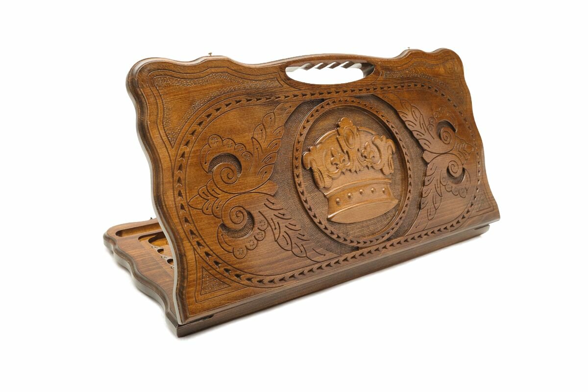 Нарды резные деревянные большие Корона с ручкой, Haleyan из бука / 60х60 / армянские