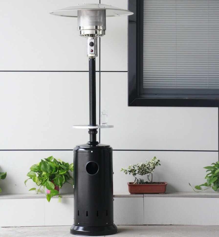 Уличный газовый обогреватель WWT 13B Table Black, черный, компактный, высота до 2.21м, мощность 5-13 кВт