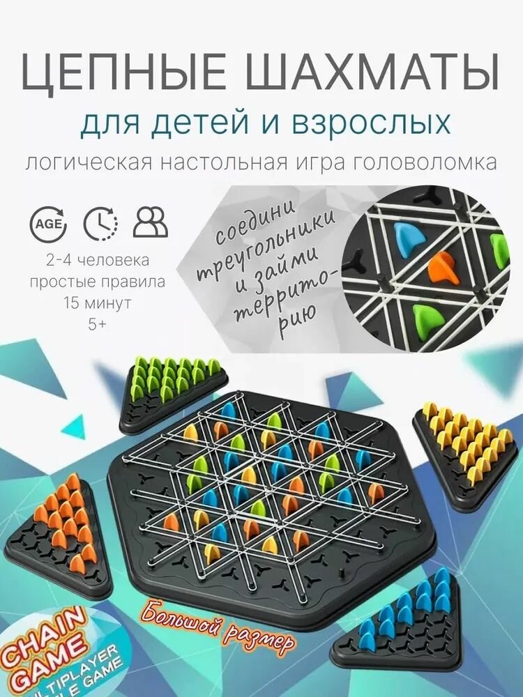 Игра Triggle с резиновой лентой / Настольные игры для детей и взрослых / Шахматы "Цепочка треугольников