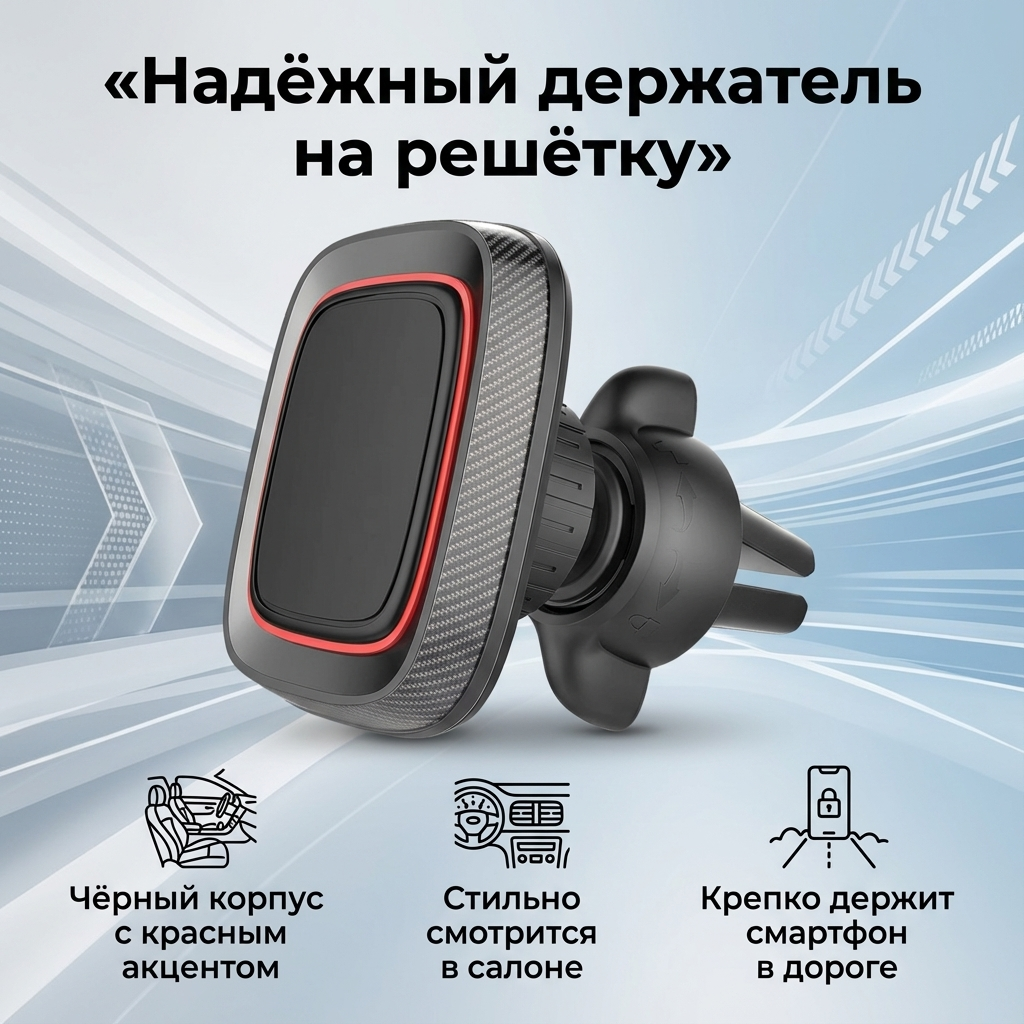 Магнитный держатель для телефона, в машину, на воздуховод, черный