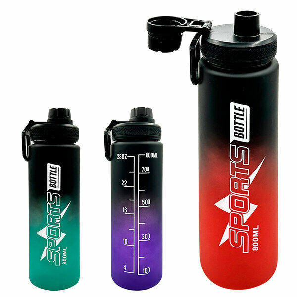 Бутылка для воды " KWELT " 800мл, Sports, с мерной шкалой, пластик, цвет ассорти, крышка-защелка, петелька для переноски