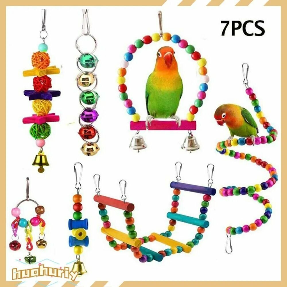 Набор игрушек для птиц-попугаев Лестница трость мяч кольцо Комбинация кусачих игрушек для попугаев (7 предметов)