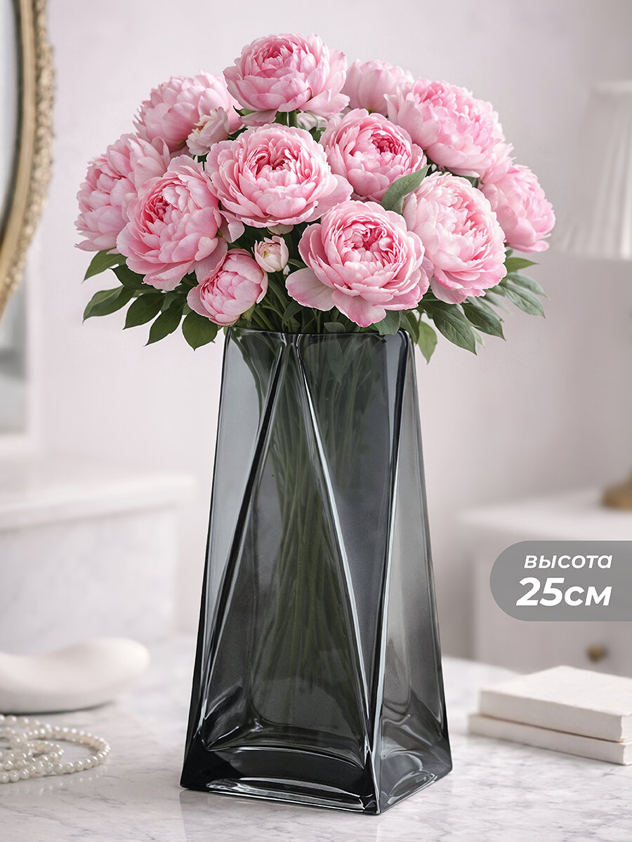 Ваза интерьерная 11х11х25 см 1,6 л Elan Gallery, графит, стекло