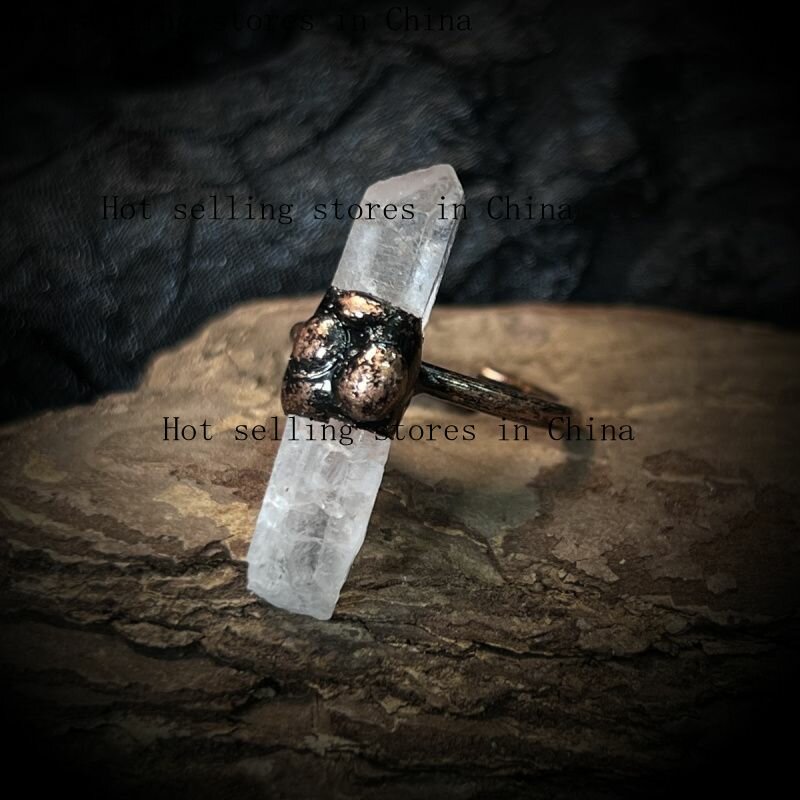 Магick амулет-колечко в ретро-стиле из натуральных камней: аметист, цитрин, белый кристалл, флюорит Безформное, с открытым завязом, регулируемое размера