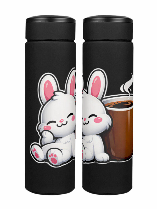 Термос «Зайчик и большая кружка счастья» (черный)