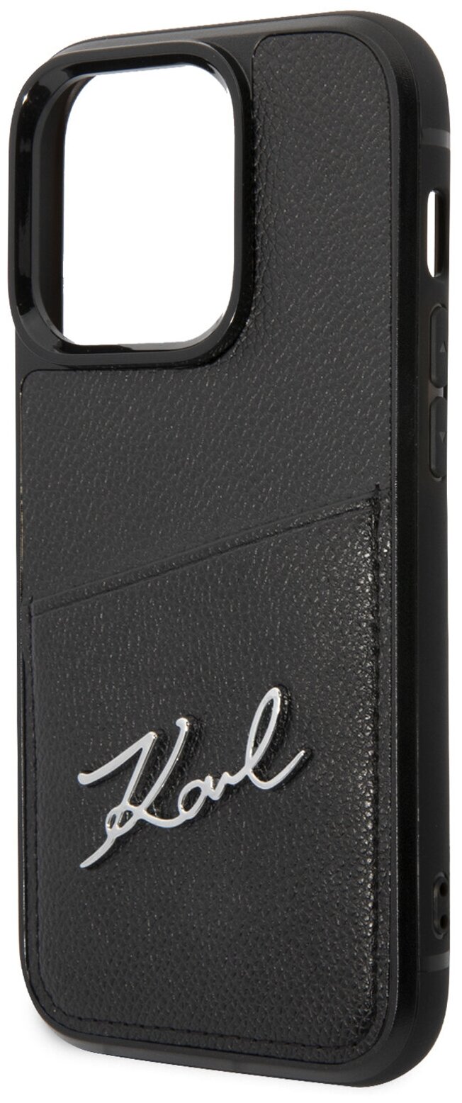 Lagerfeld для iPhone 14 Pro чехол PU with Cardslot Signature logo Hard Black