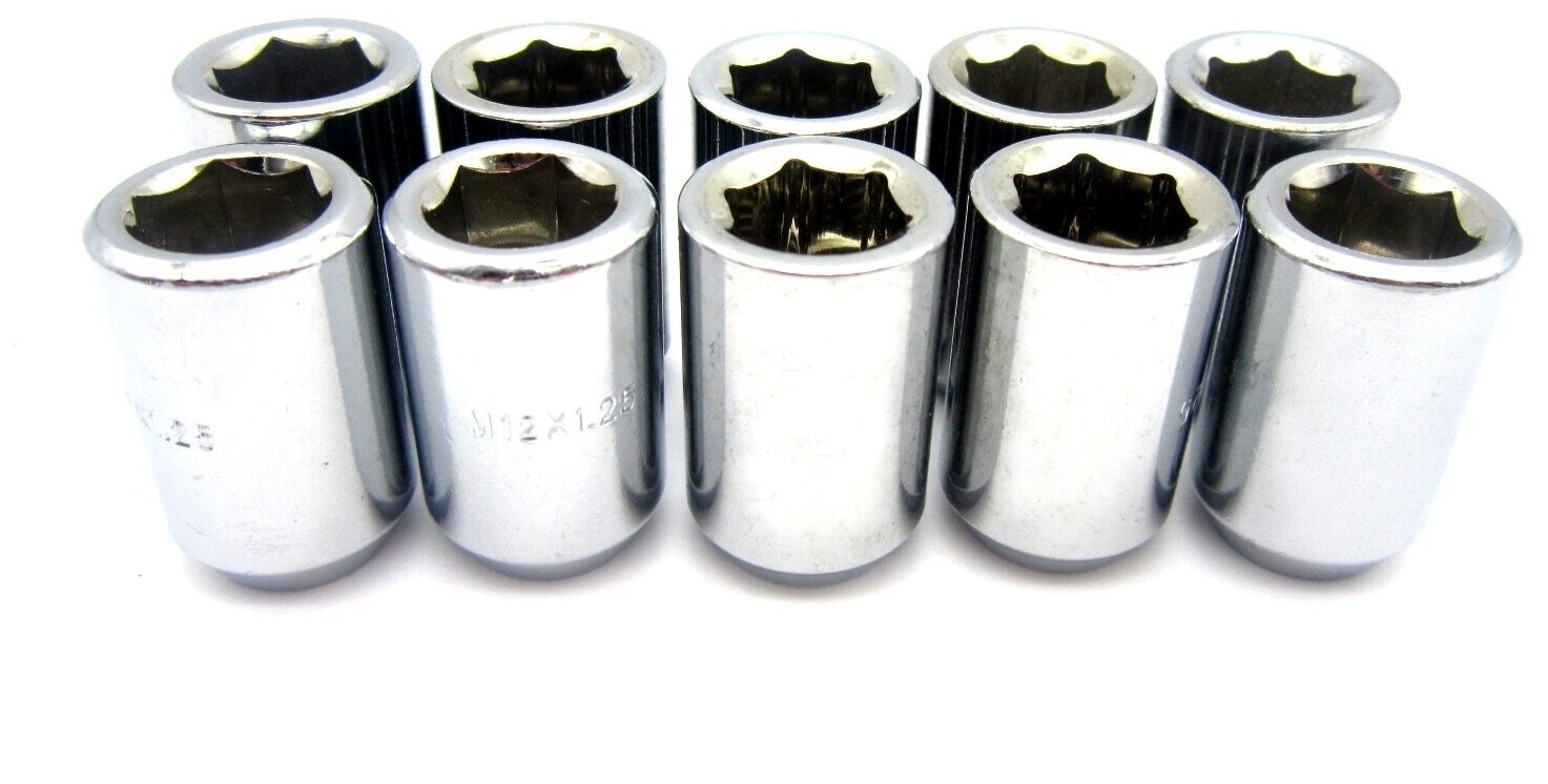 Гайки колесные М12Х1,25 высота 30 мм, диаметр 20 мм, под внутренний шестигранник 12 мм, конус 10 шт.