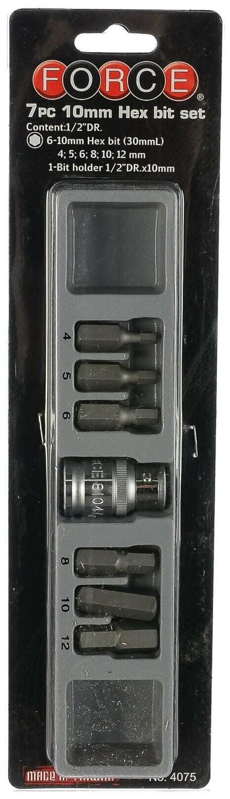 Набор шестигранных HEX бит 1/2 7 предметов FORCE 4075